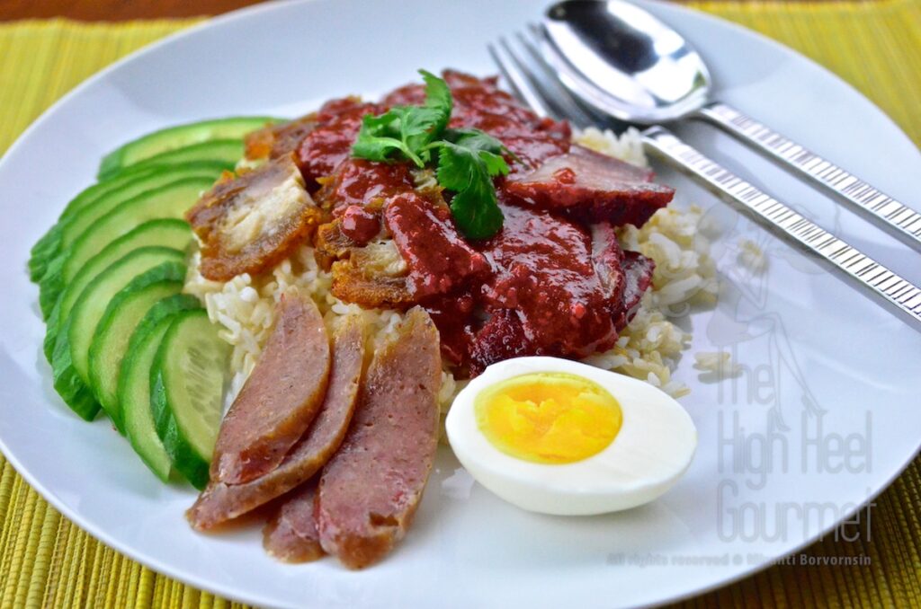 Thai Style Red Barbecue Pork over Rice with Red Sauce, Khao Moo Dang ...